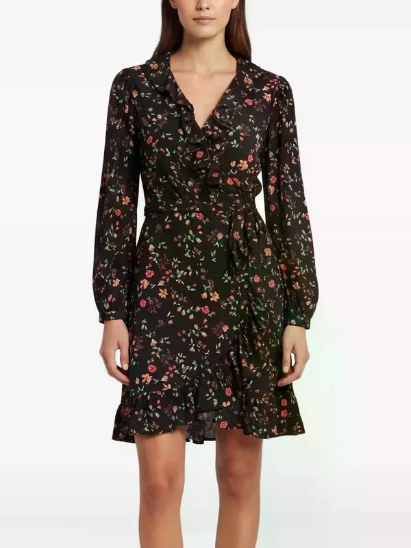 Maje Printed V-neck Mini Dress - Black
