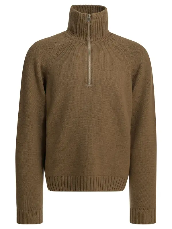 TOM FORD Cashmere Wool Blend Half Zip Sweater - Brown