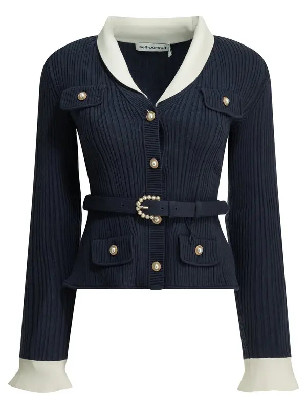 SELF-PORTRAIT Woven Knit Cardigan