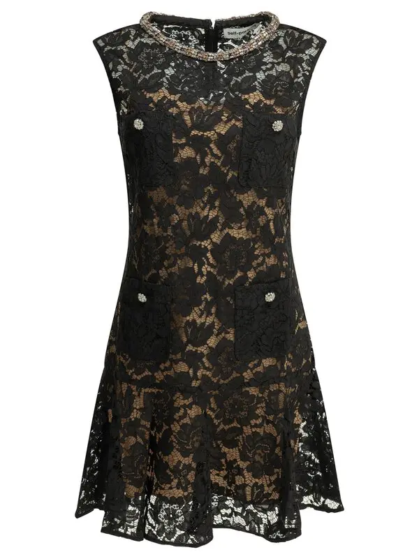 SELF-PORTRAIT Embroidered Short Dress - Black