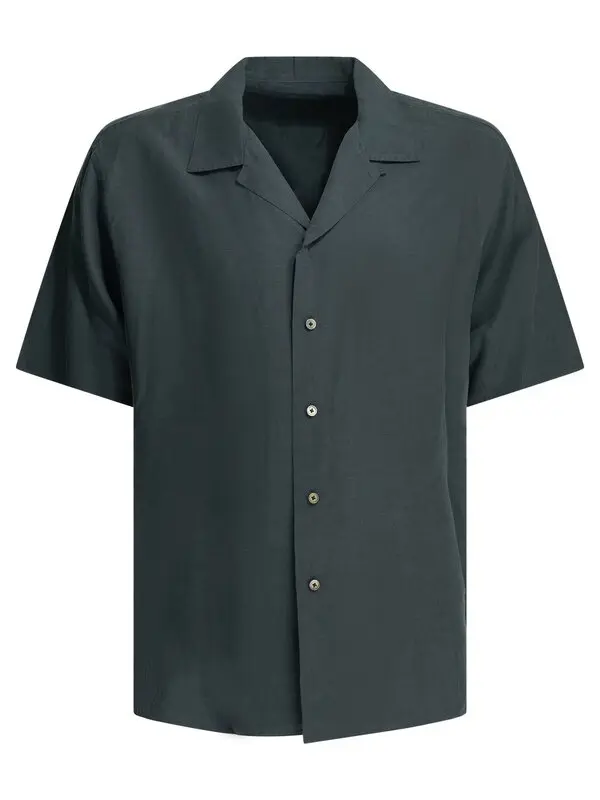 A.PRESSE Short Sleeve Silk Linen Camp Collar Shirt