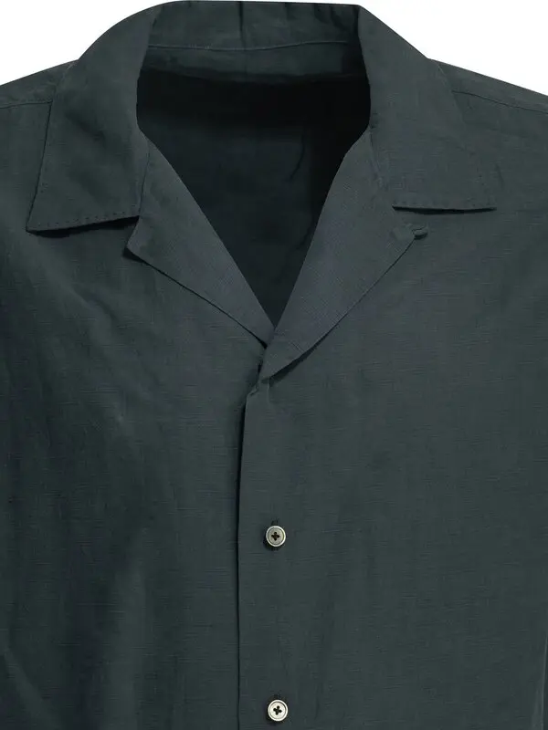 A.PRESSE Short Sleeve Silk Linen Camp Collar Shirt