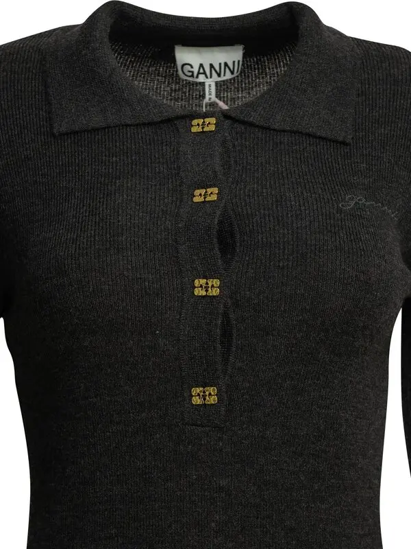 GANNI Logo Polo Sweater