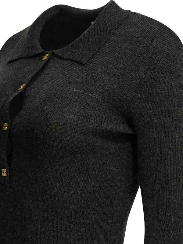 GANNI Logo Polo Sweater