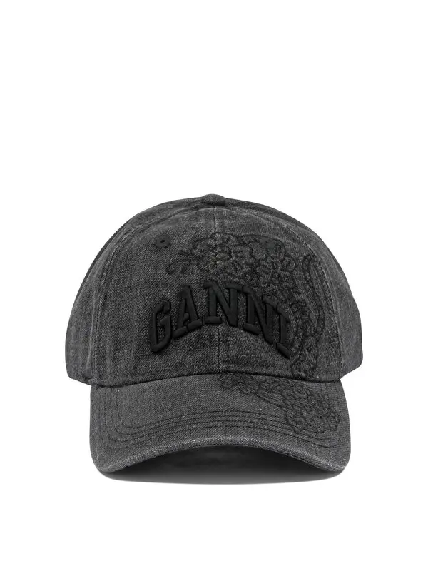 GANNI Denim Baseball Cap - Black