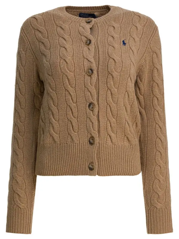 Polo Ralph Lauren Wool And Cashmere Cardigan With Logo - Brown