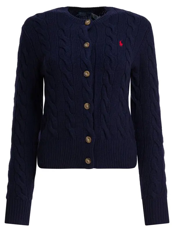 Polo Ralph Lauren Wool And Cashmere Cardigan With Logo - Blue