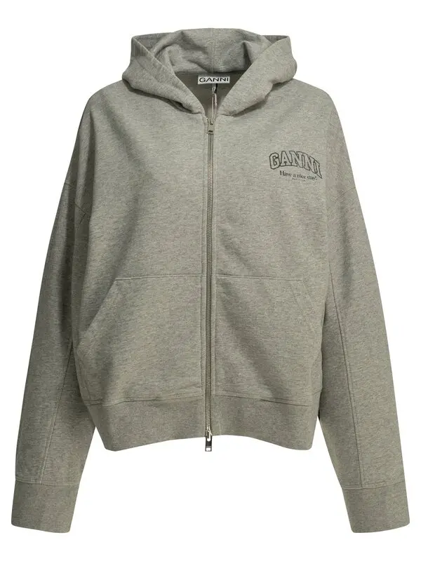 GANNI Sweatshirt With Zipper And Logo
