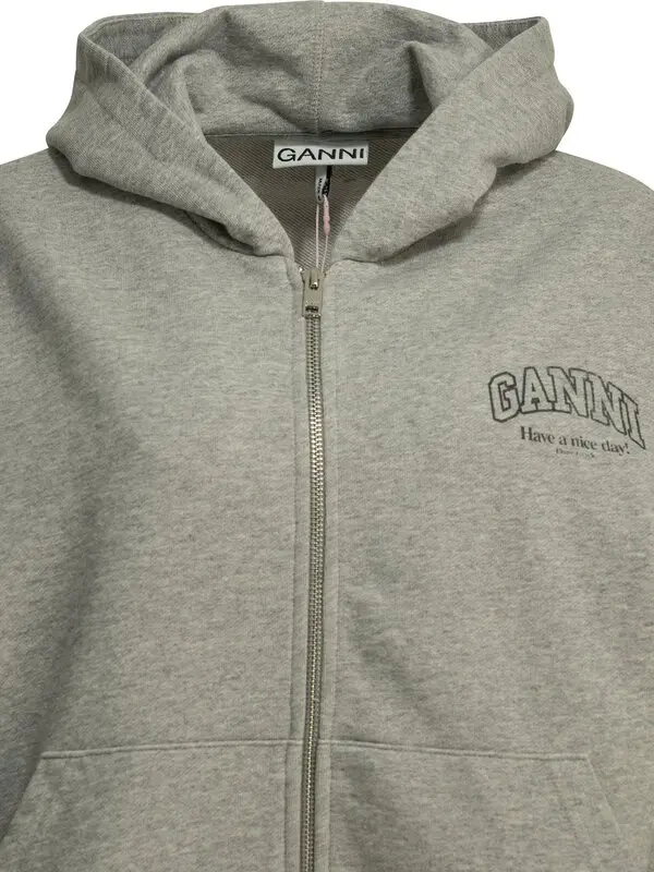GANNI Sweatshirt With Zipper And Logo