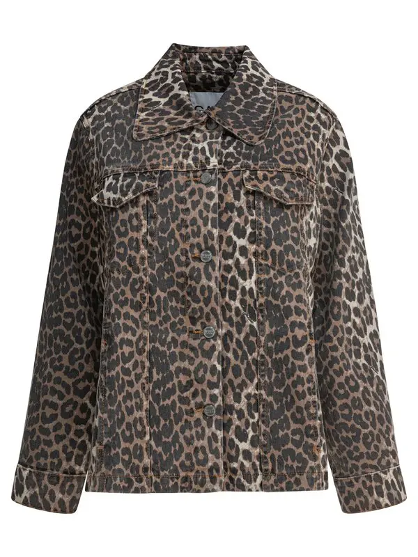 GANNI Leopard Denim Jacket - Brown