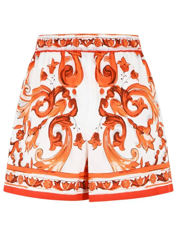 Dolce & Gabbana Maiolica' Print Cotton Poplin Shorts