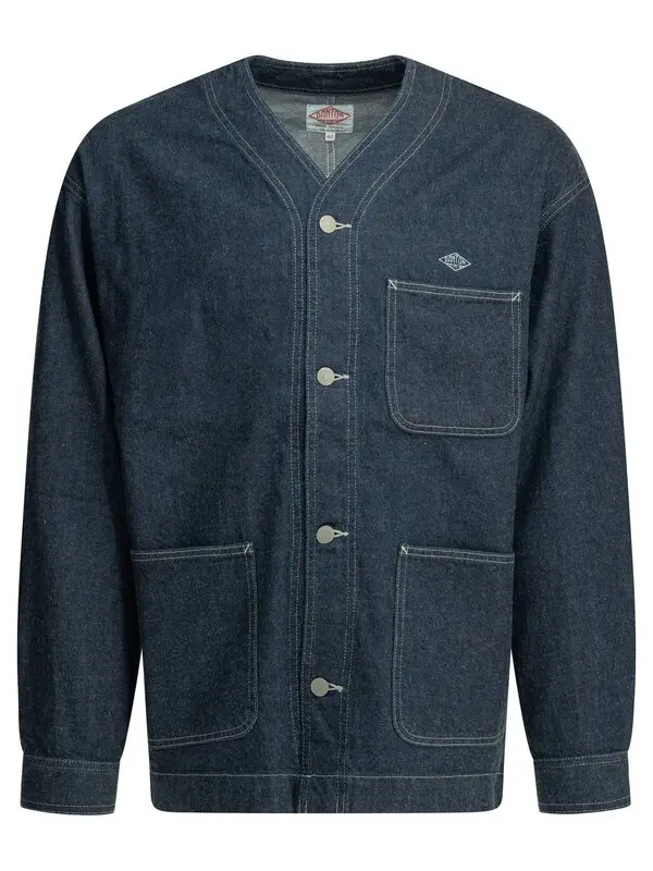 DANTON Collarless Denim Jacket - Blue
