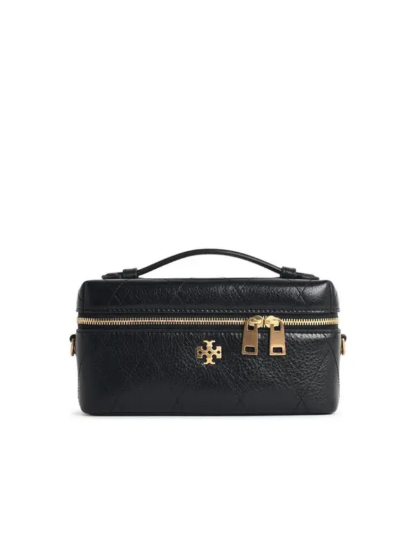 Tory Burch Charlie Matelassé Mini Beige Lear Beauty Case - Black