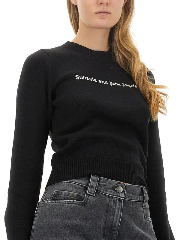 Palm Angels Sunsets Cropped Sweater - Black