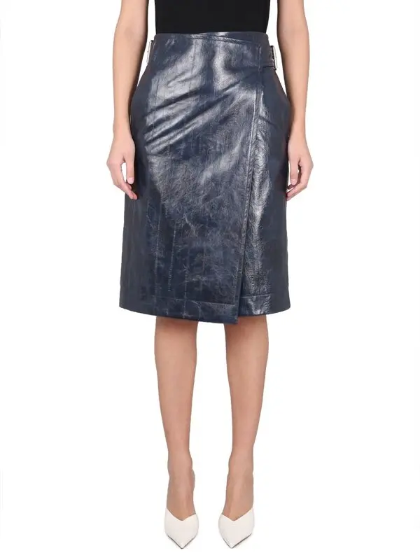 Bottega Veneta Embossed Eel Nappa Leather Midi Skirt - Blue