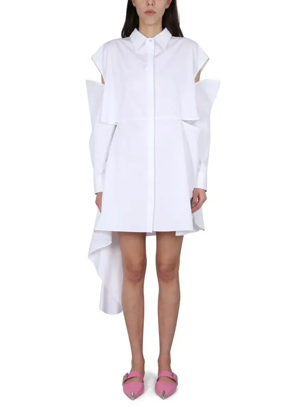 Alexander McQueen Day Dress With Classic Collar And Front Closure - White