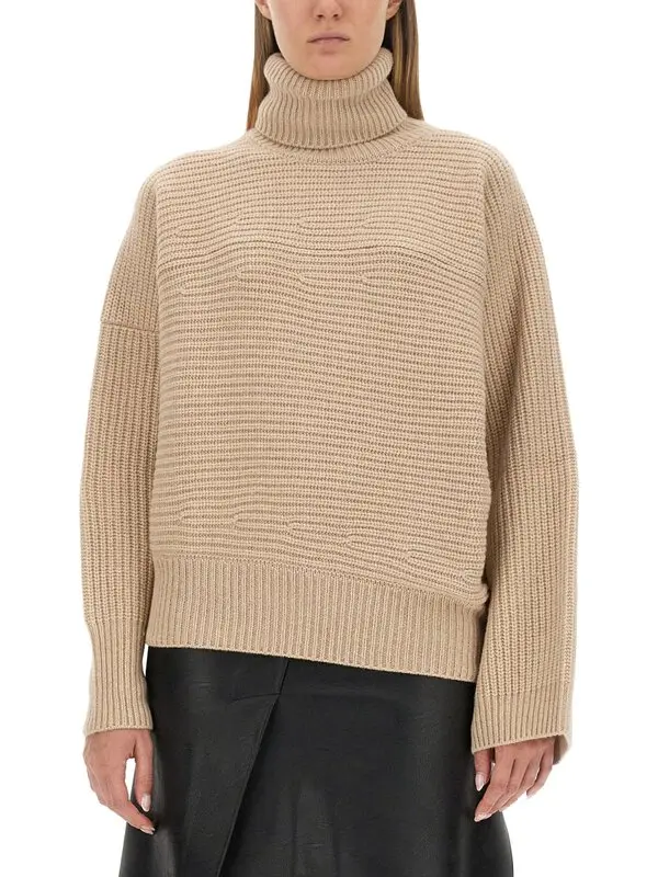 Stella McCartney Oversize Fit Cashmere Wool Turtleneck Shirt - Cream