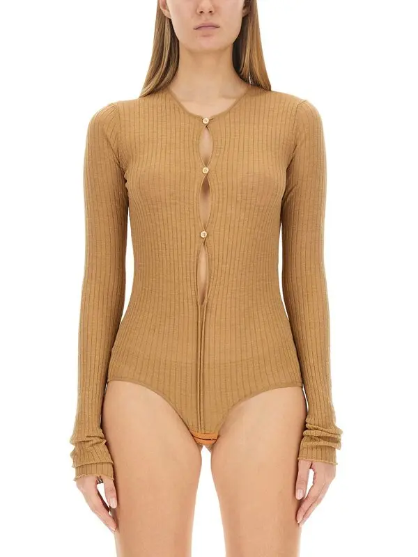Sportmax Dinar Ribbed Knit Bodysuit - Cream