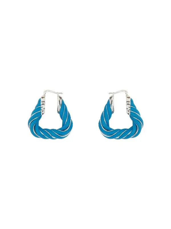 Bottega Veneta Triangular Twist Hoop Earrings In 18k Gold Finish - Blue