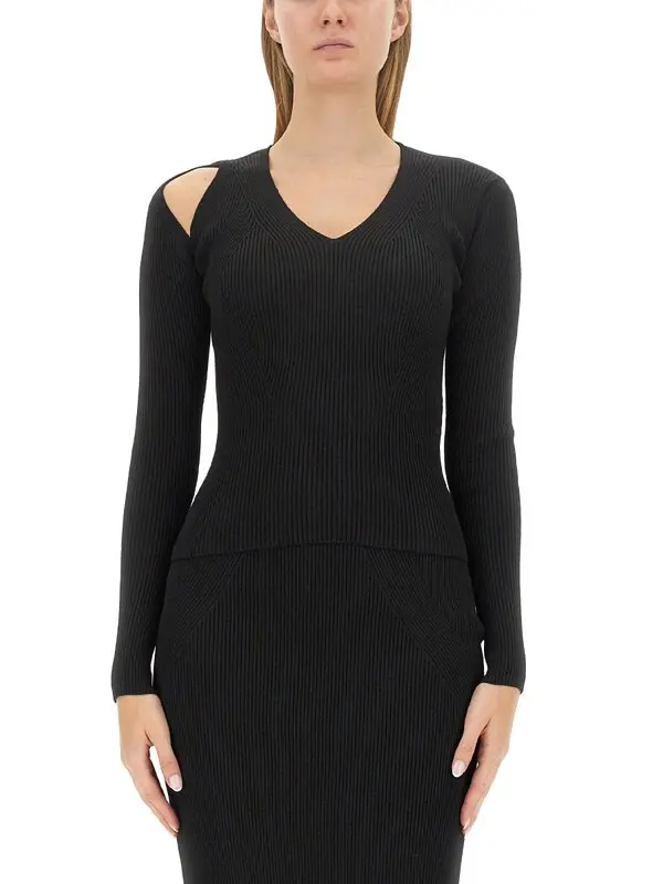 Alexander McQueen Ribbed Knit Cut-out Shirt - Black