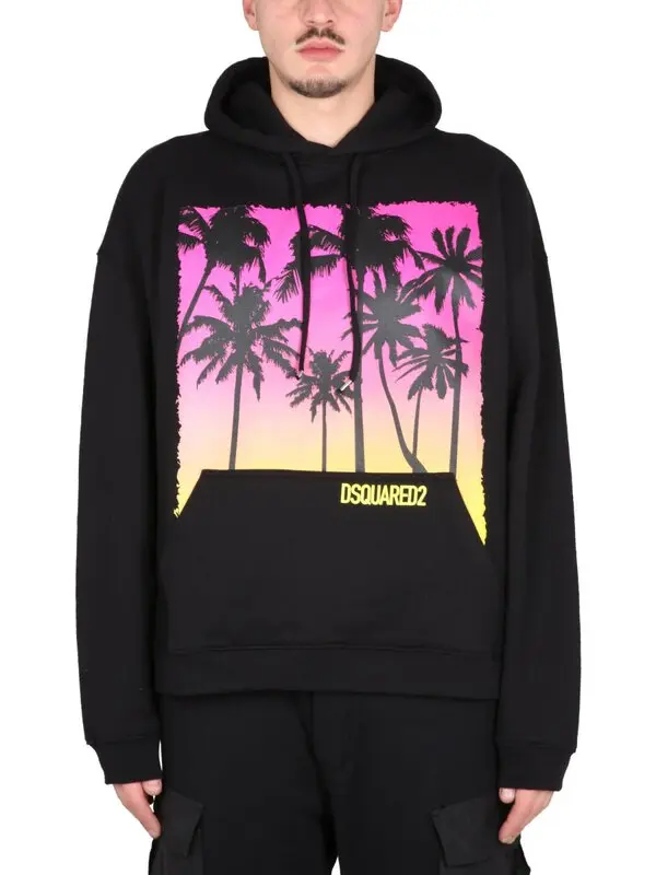 Dsquared2 Sunrise Print Hooded Sweatshirt - Black