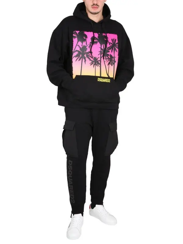 Dsquared2 Sunrise Print Hooded Sweatshirt - Black