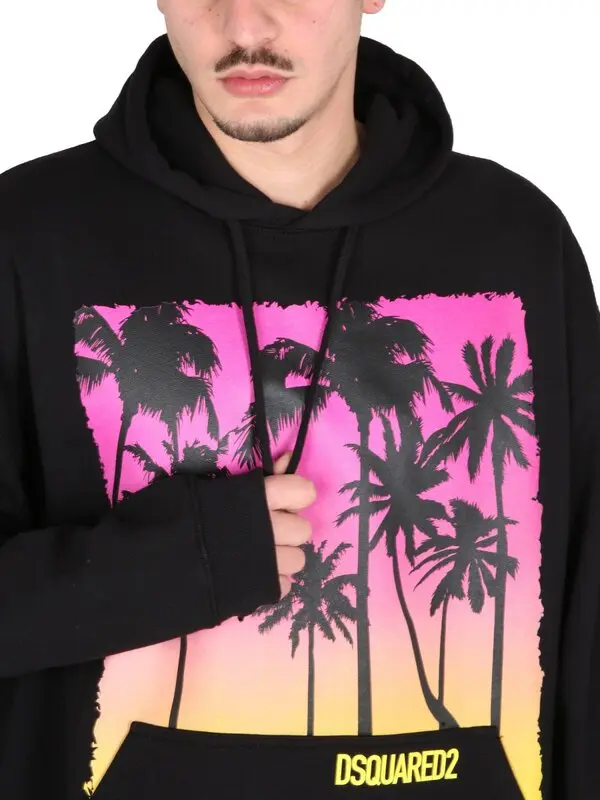 Dsquared2 Sunrise Print Hooded Sweatshirt - Black