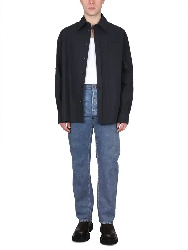 Bottega Veneta Camicia In Twill Di Cotone - Blue