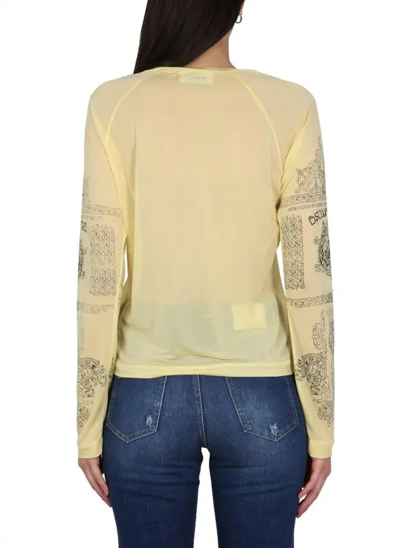 Dsquared2 Logo Print Long Sleeve T-shirt - Yellow