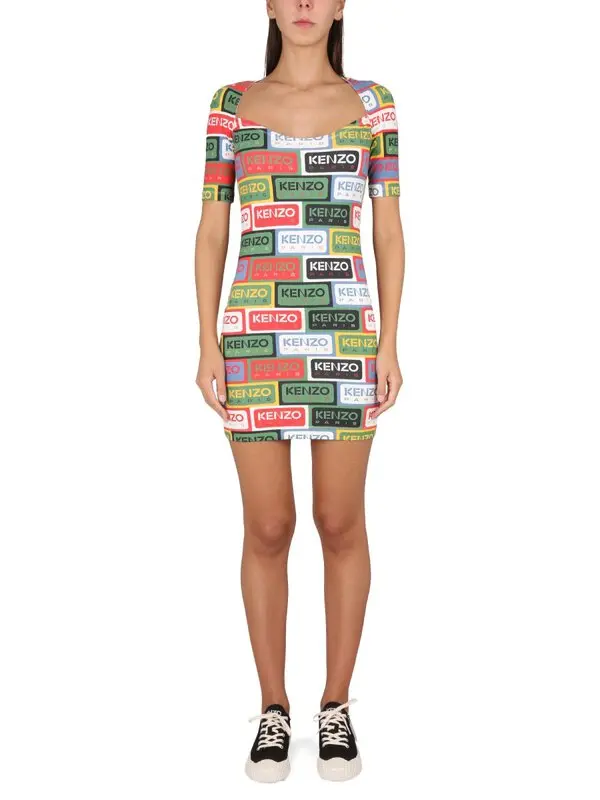 Kenzo Bodycon Dress With All-over Logo Print - Multicolor