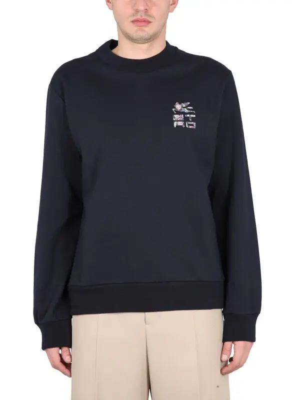 Etro Crewneck Sweatshirt With Logo Embroidery - Blue
