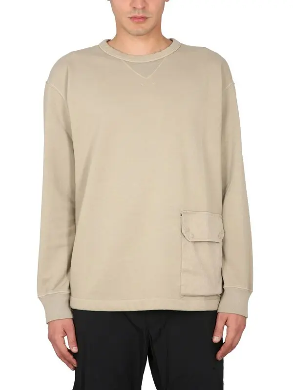 TEN C Cotton Sweatshirt With Logo Patch - Cream
