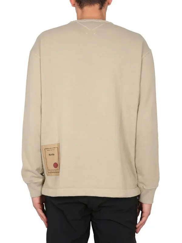TEN C Cotton Sweatshirt With Logo Patch - Cream