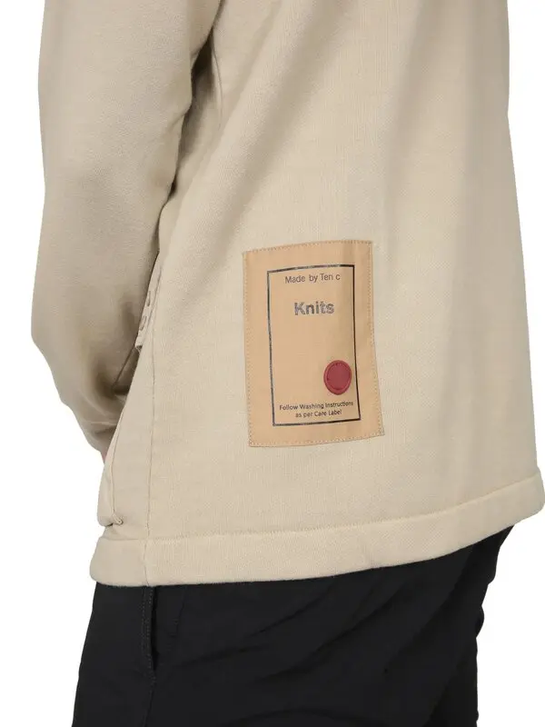 TEN C Cotton Sweatshirt With Logo Patch - Cream