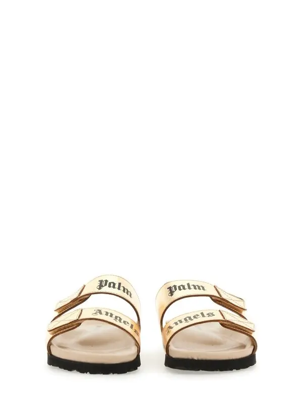 Palm Angels Metallic Logo Slides - Gold