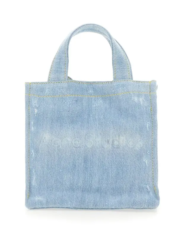 Acne Studios Mini Denim Shopper Bag With Logo - Multicolor