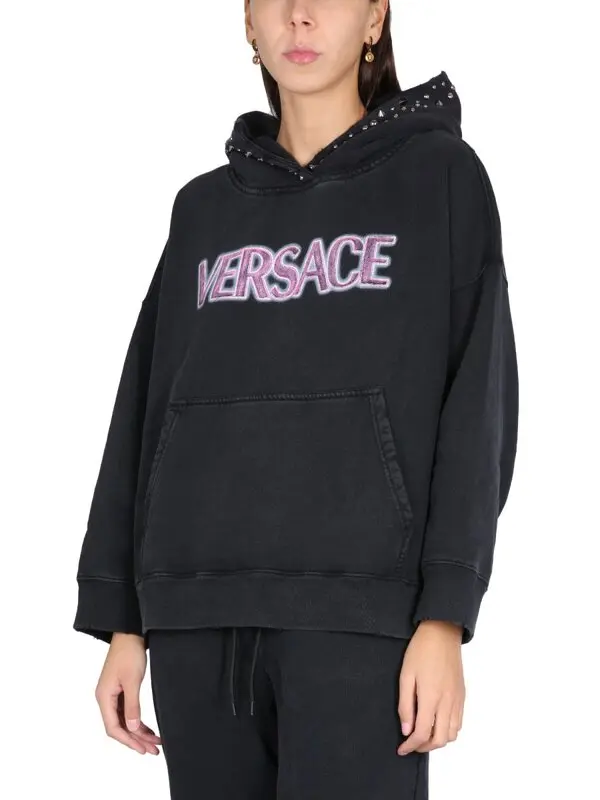 Versace Sweatshirt With Stud Embellishments - Black