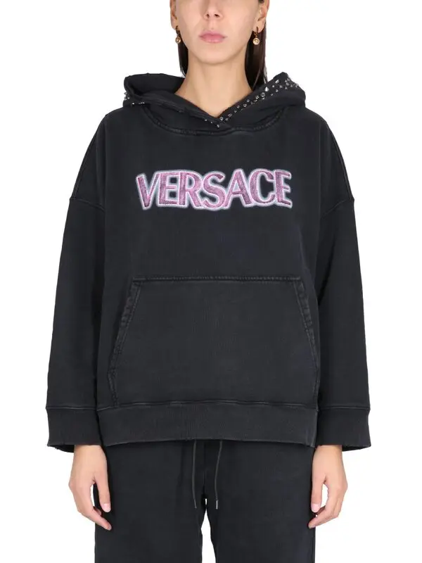 Versace Sweatshirt With Stud Embellishments - Black