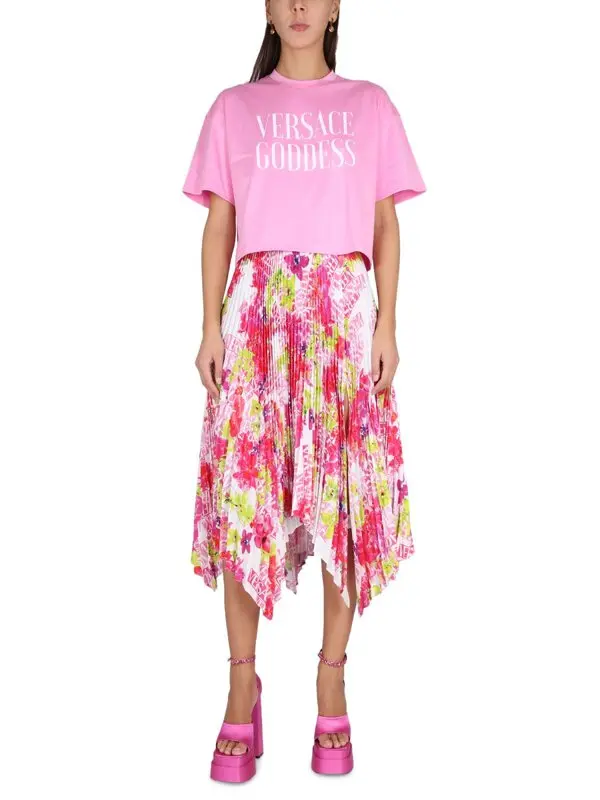 Versace Floral Pleated Midi Skirt - Multicolor