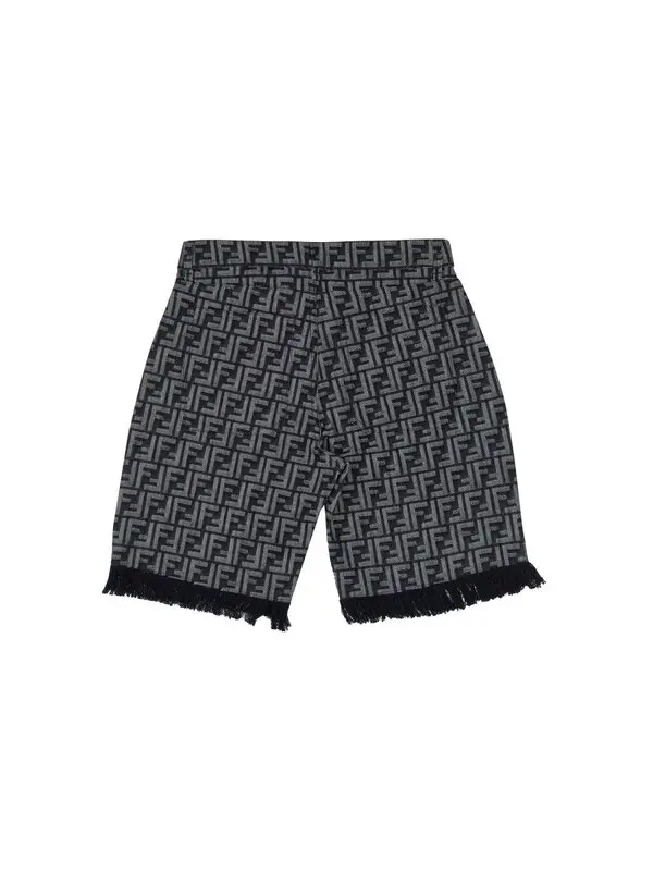 Fendi Ff Monogram Denim Bermuda Shorts With Frayed Hem - Multicolor