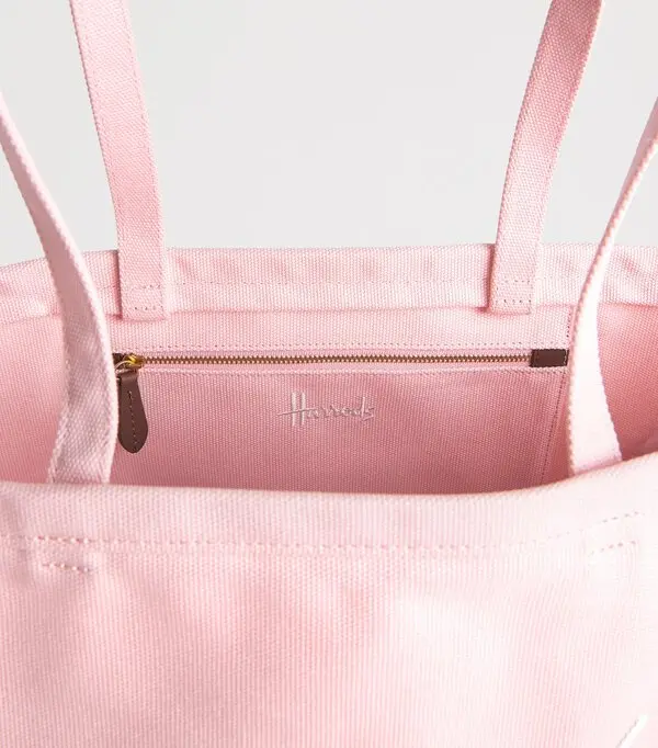 Harrods Medium Cotton Embroidered Logo Tote Bag