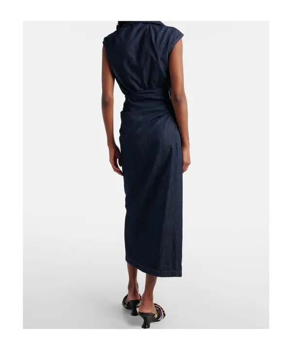 Dries Van Noten Ruffle Detailed Midi Denim Dress