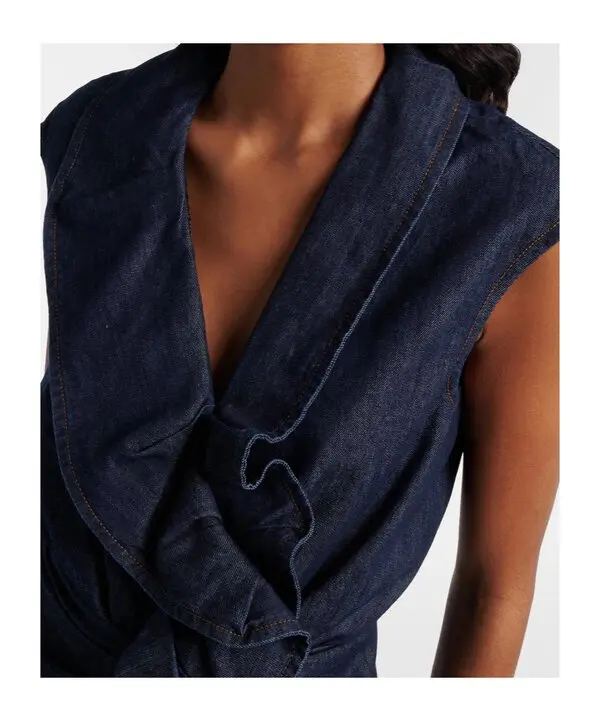 Dries Van Noten Ruffle Detailed Midi Denim Dress