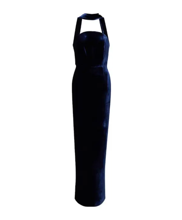 Roland Mouret Scarf-detail Velvet Corset Gown - Navy