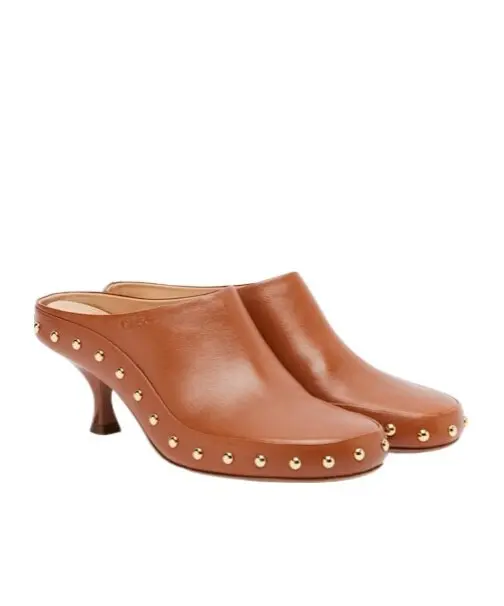 Chloé Studded Leather Clogs - Brown