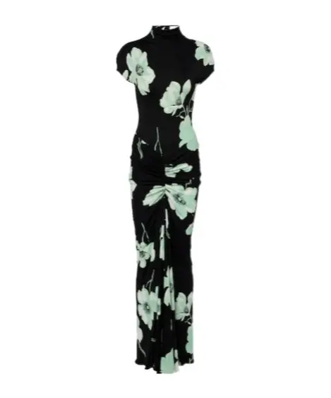 Alaïa Floral Ruched Jersey Maxi Dress