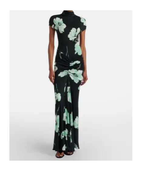 Alaïa Floral Ruched Jersey Maxi Dress