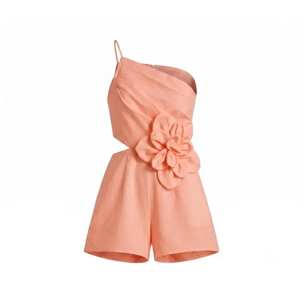 Yumi Kim One-shoulder Romper With 3d Rose Detail - Orange