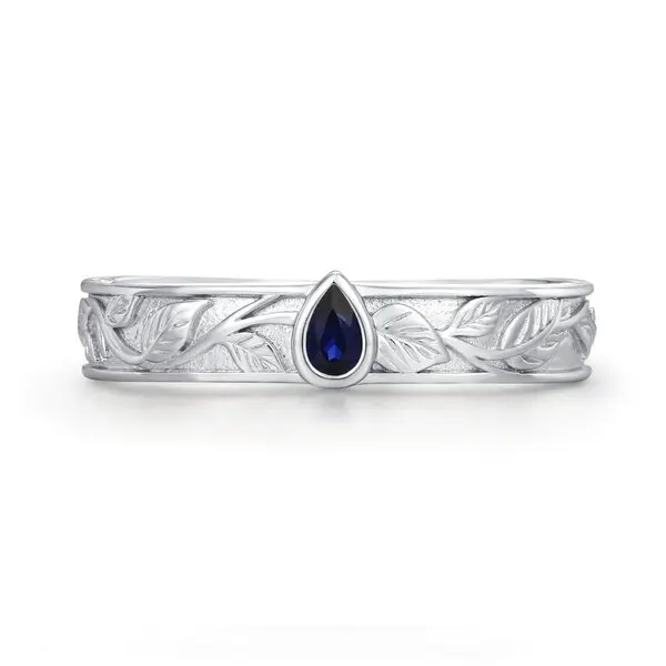 AZURA JEWELRY NEW YORK Mallorn Leaf Sapphire Band White Gold Vermeil Male - Silver