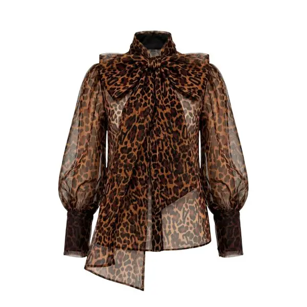 OSCARMORRIS Geste Leopard Print Balloon Sleeve Shirt